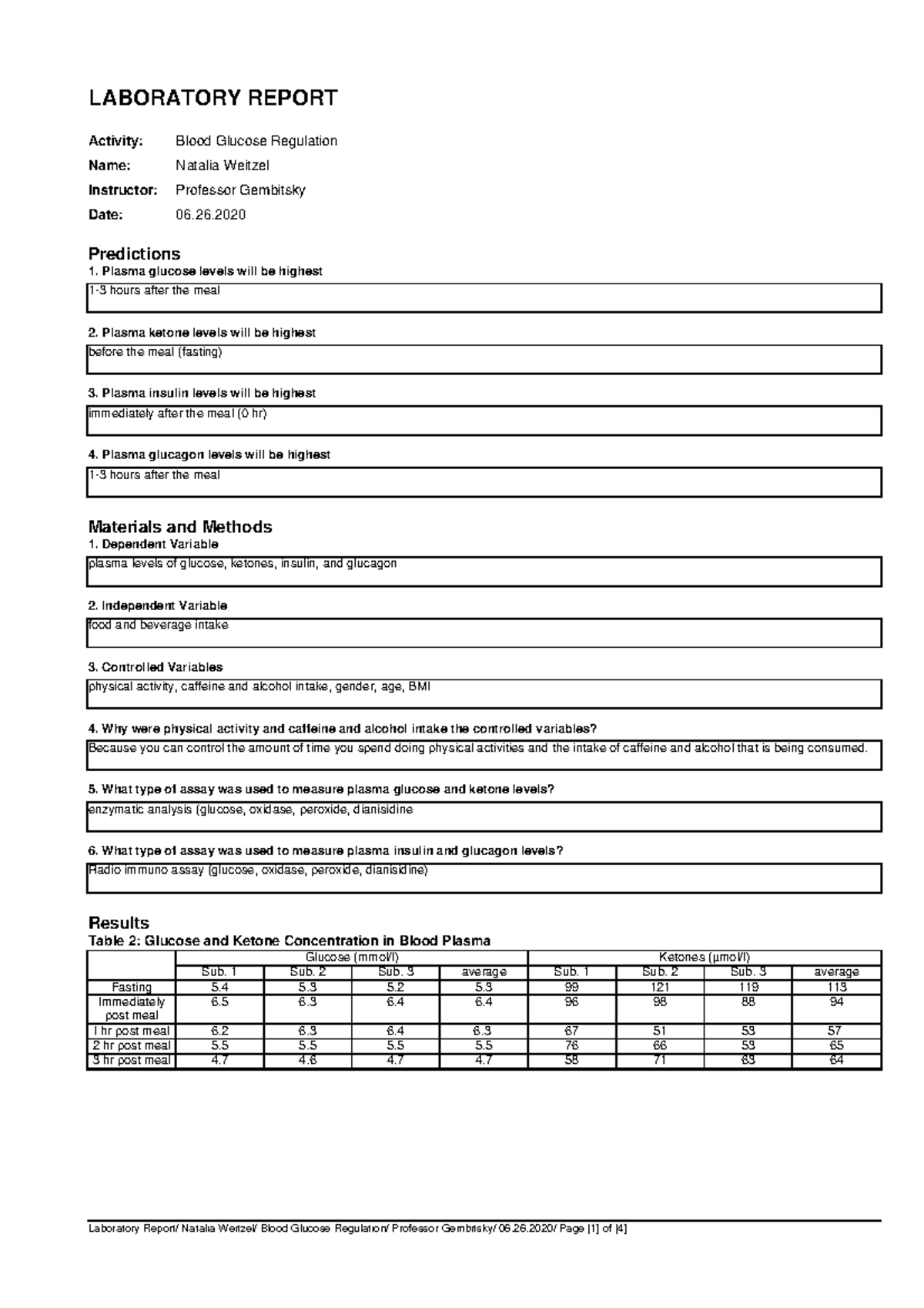 Lab Report: Blood Glucose Regulation (Biology 101) - Studocu