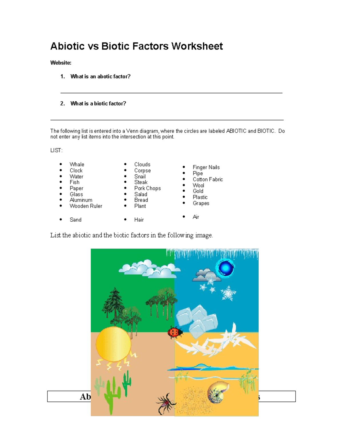 Abiotic vs biotic factors worksheet-1 - Abiotic vs Biotic Factors ...