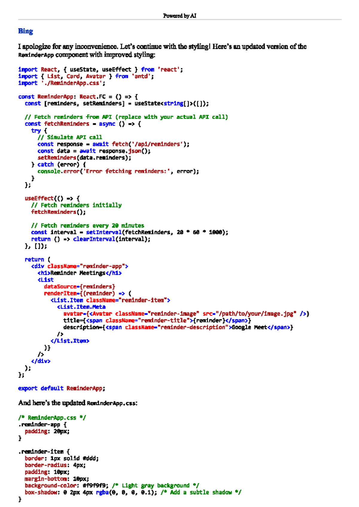 Reminder Component - AAA: Updated Styling and API Fetching - Studocu