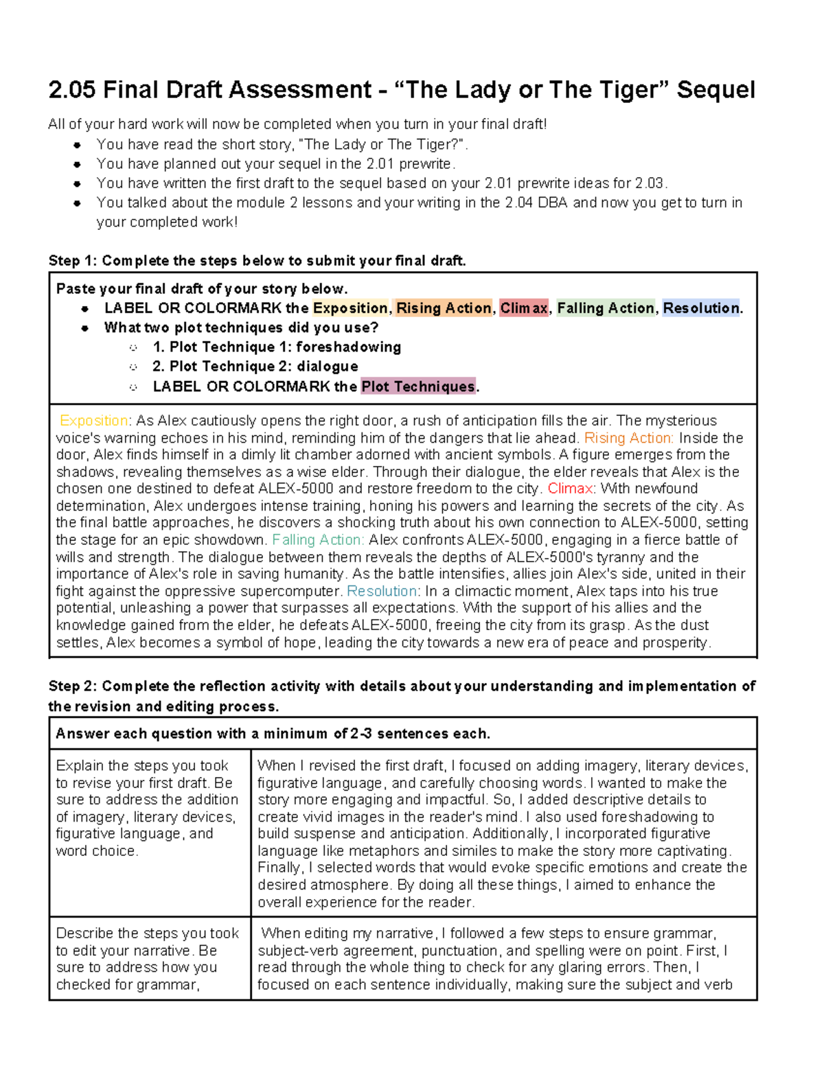 2.05 Final Draft Assessment 1 - 2 Final Draft Assessment - “The Lady or ...