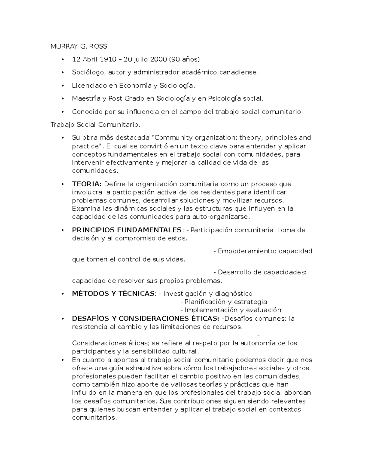 Murray G. Ross: Teoría y Práctica en el Trabajo Social Comunitario ...