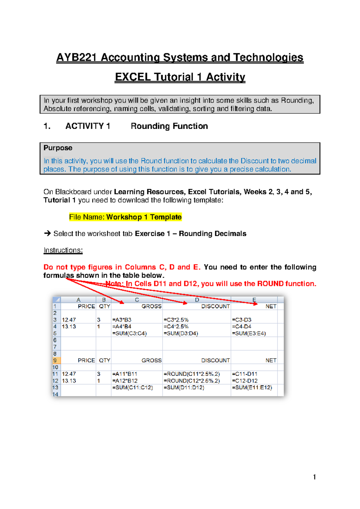 Excel Tutorial 1 Activity Final - AYB221 Accounting Systems and ...