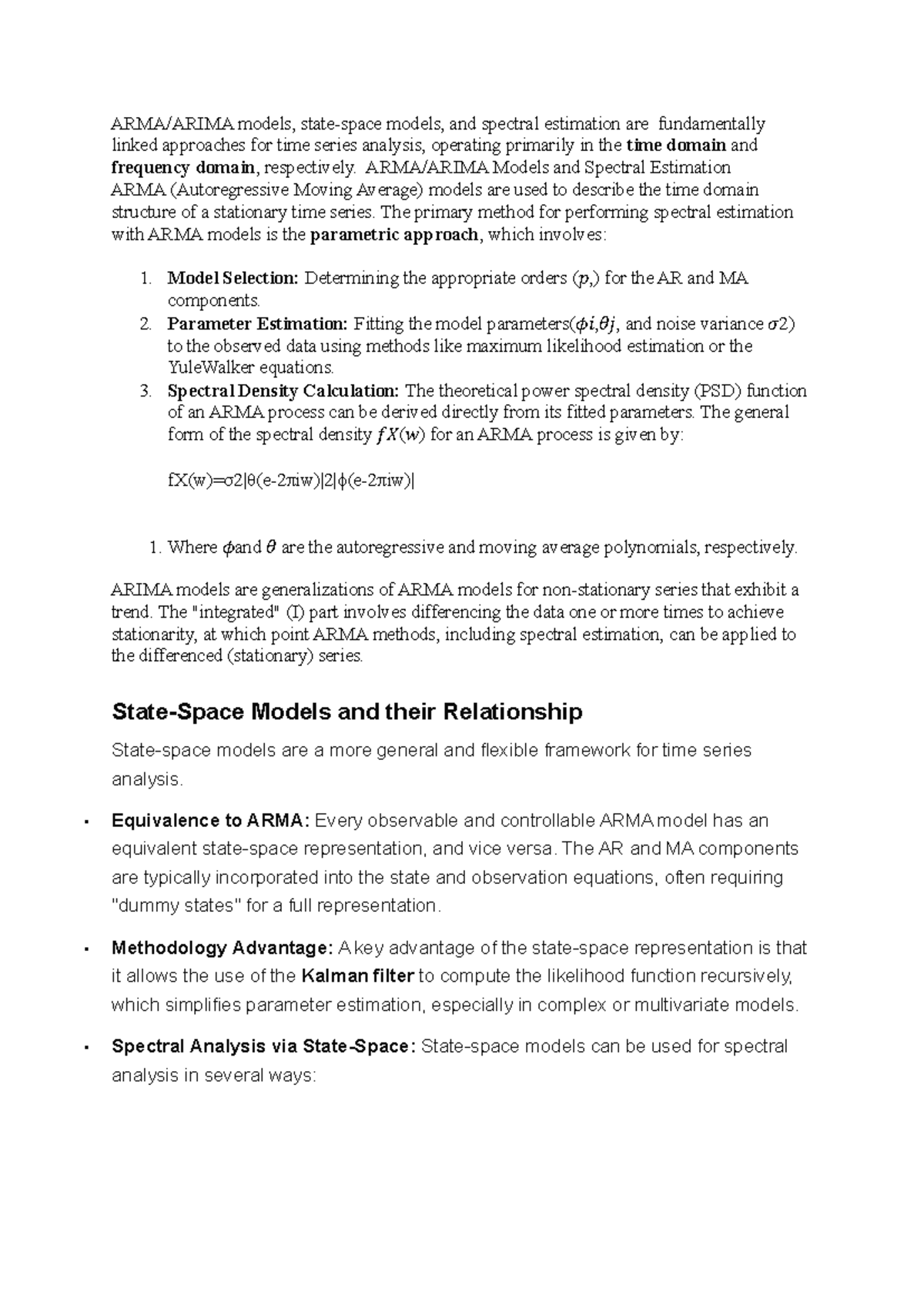 ARMA Spectral Estimation & State-Space Models Overview - Studocu