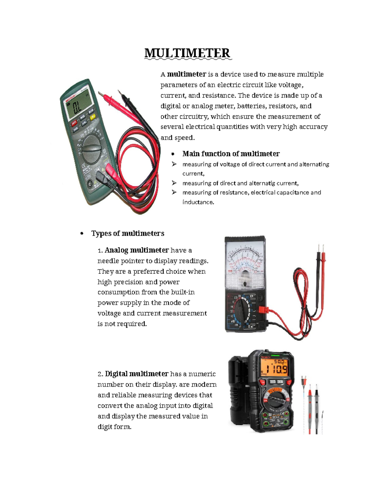 Multimeter-WPS Office - MULTIMETER A multimeter is a device used to ...
