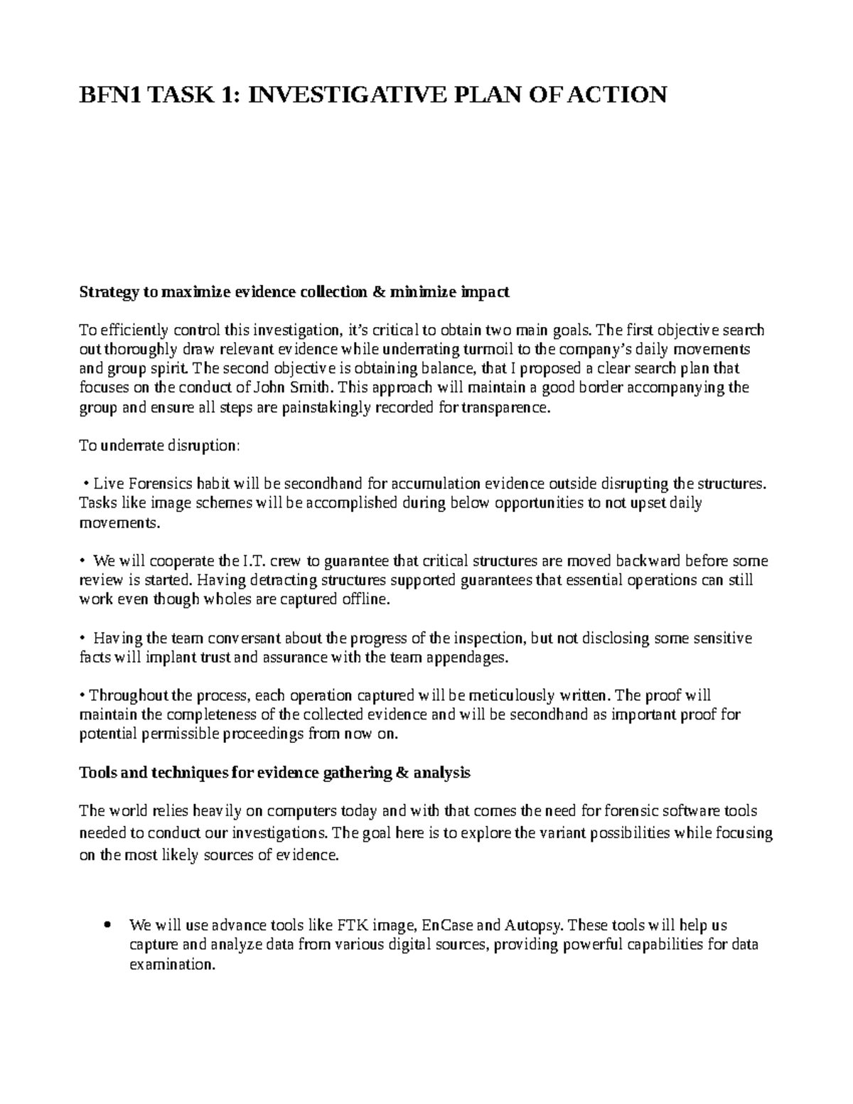 TASK1 - A passed Task 1 out of 2 - BFN1 TASK 1: INVESTIGATIVE PLAN OF ...