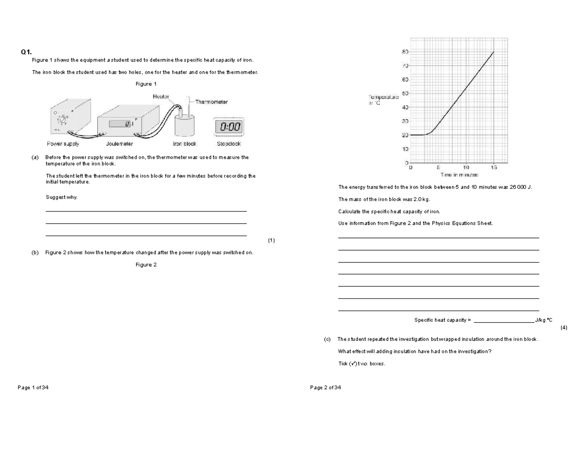 Physics GCSE Questions: Specific Heat Capacity, Energy Transfer ...