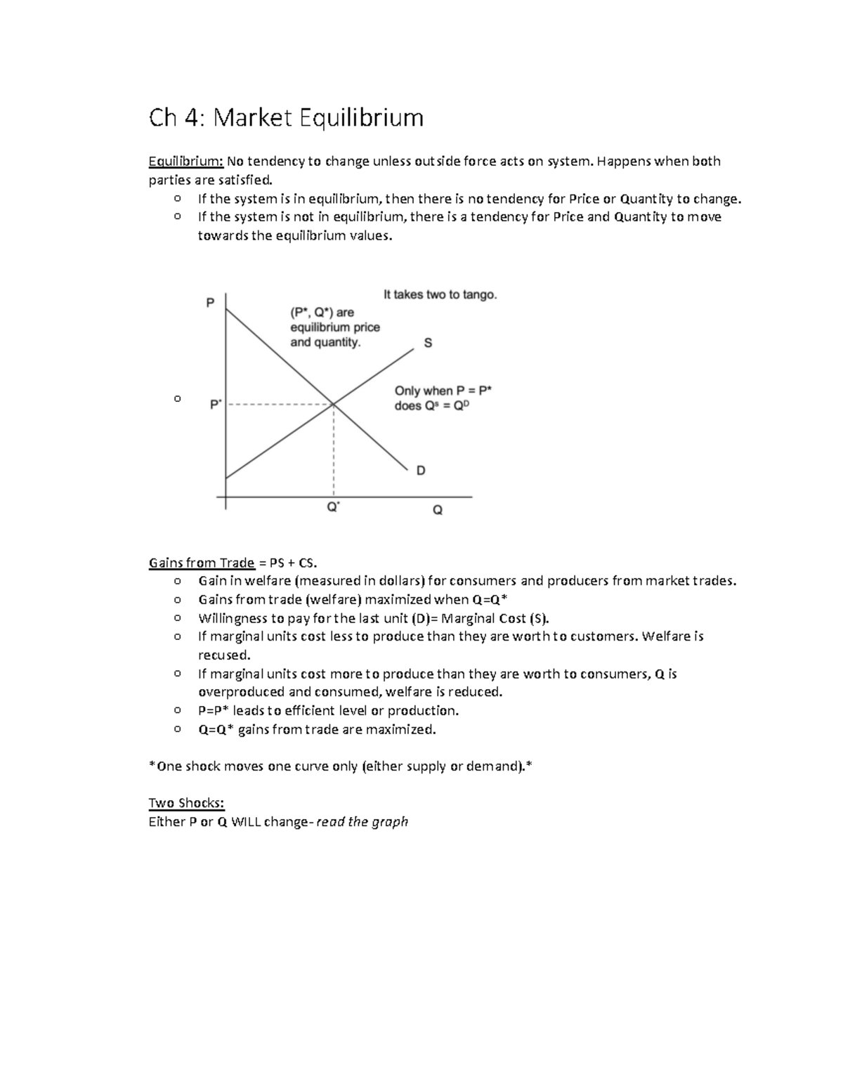 Micro - Equilibrium Notes - Ch 4: Market Equilibrium Equilibrium: No ...