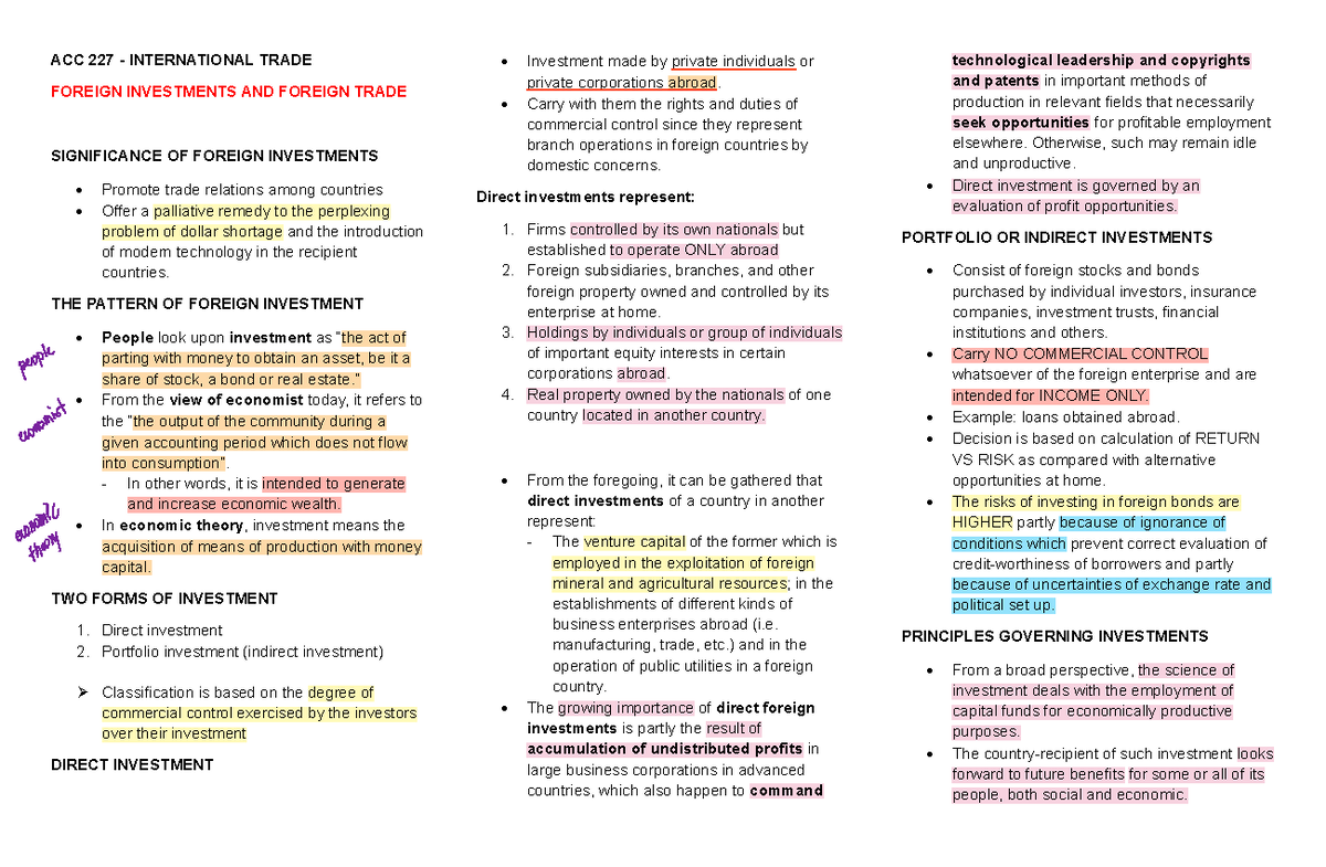 INT - Notes international trade - ACC 227 - INTERNATIONAL TRADE FOREIGN ...