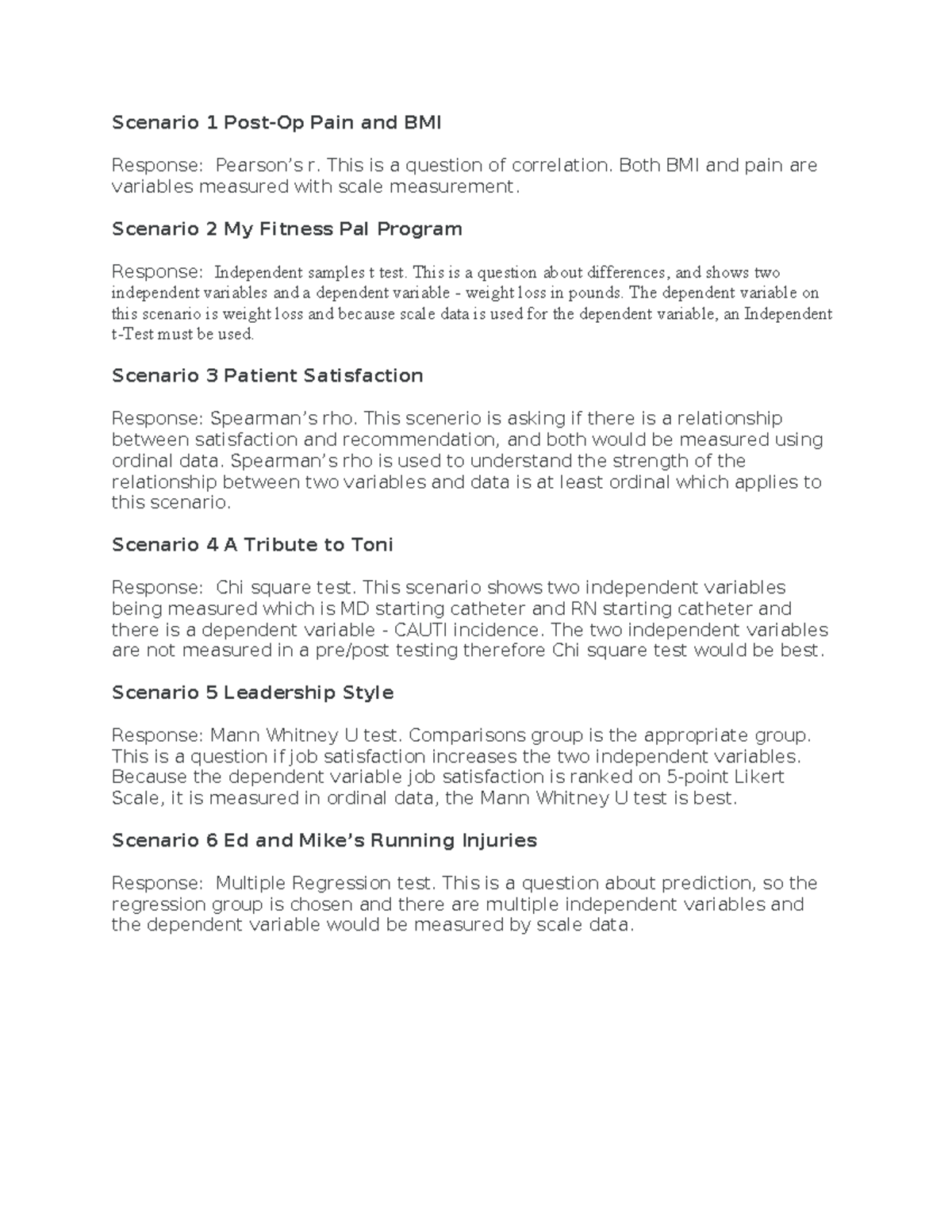Statistical Analysis of Pain, BMI, and Other Scenarios in Nursing - Studocu