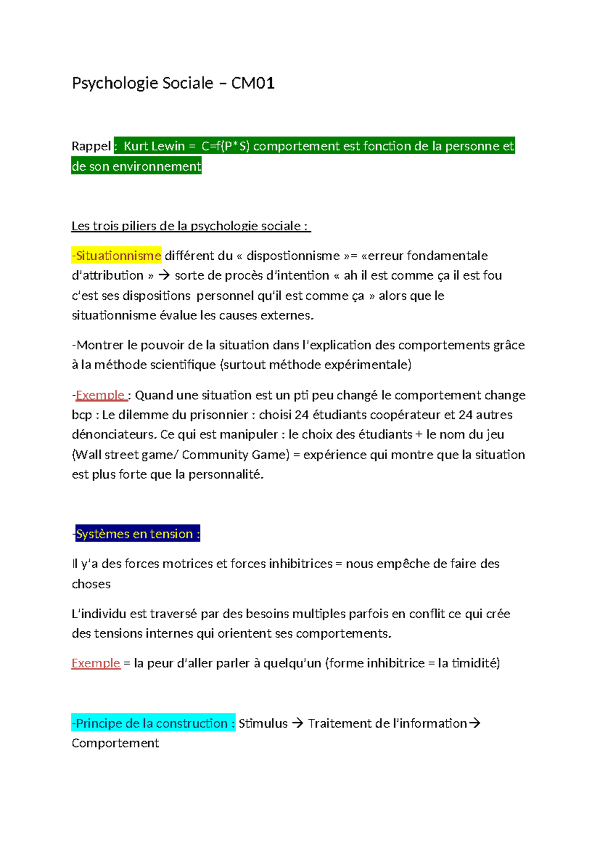 SOC-CM01 - Introduction à la Psychologie Sociale et Comportement - Studocu