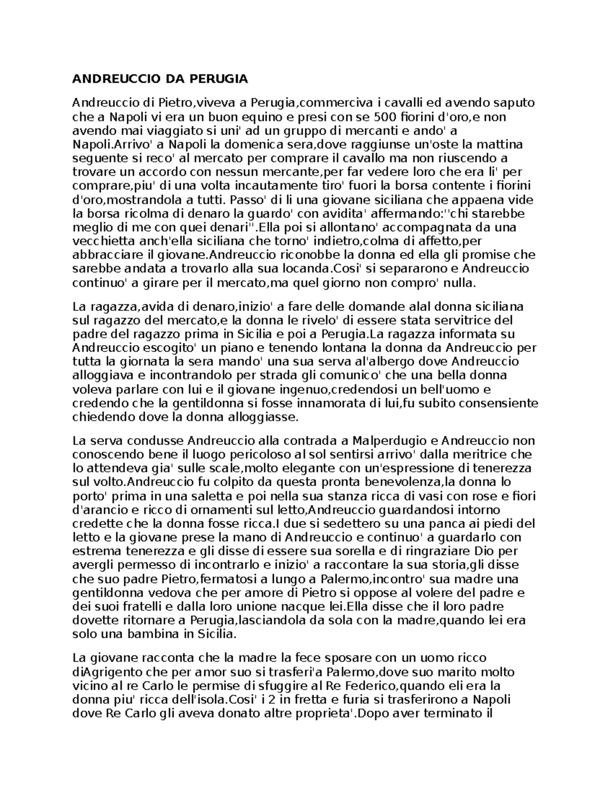 Andreuccio da Perugia: Storia di Inganno e Sfortuna - Studocu
