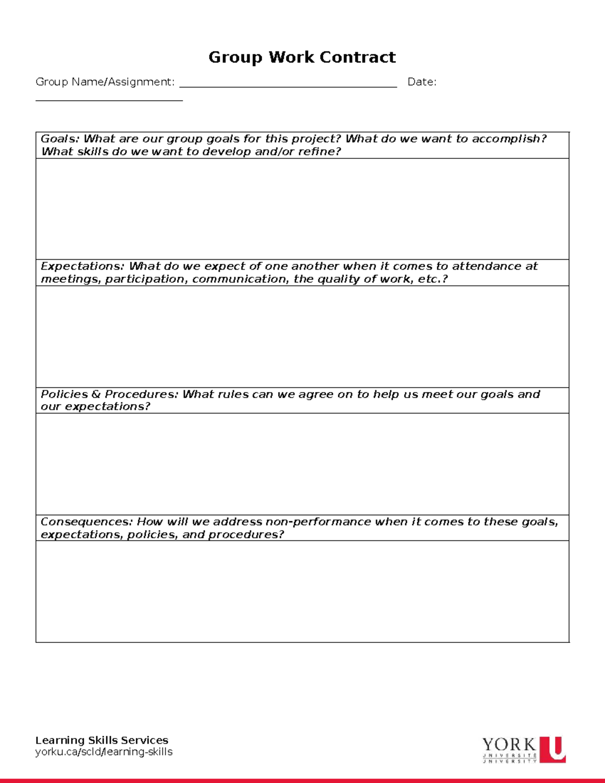 York University Group Project Contract Summer 2025 - Group Work ...