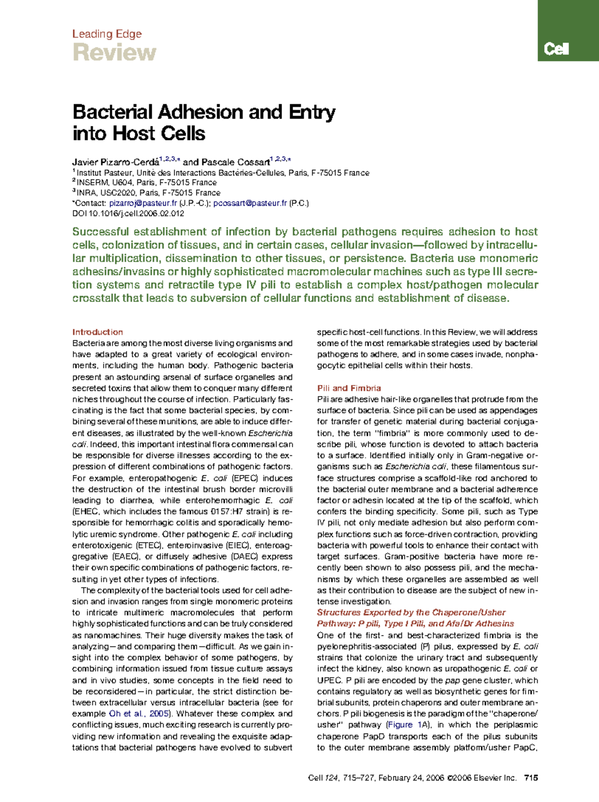 Leading Edge Review: Bacterial Adhesion and Invasion Mechanisms in Host ...