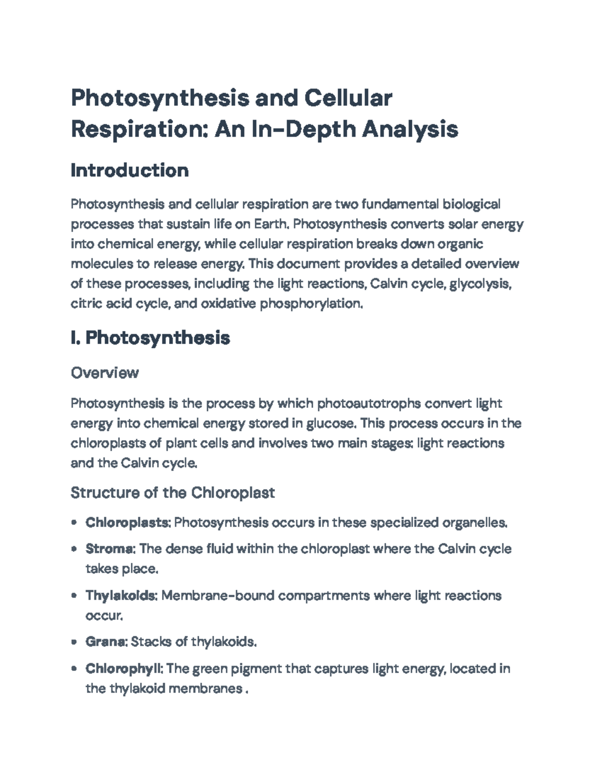 Photosynthesis and Cellular Respiration: Detailed Overview and ...