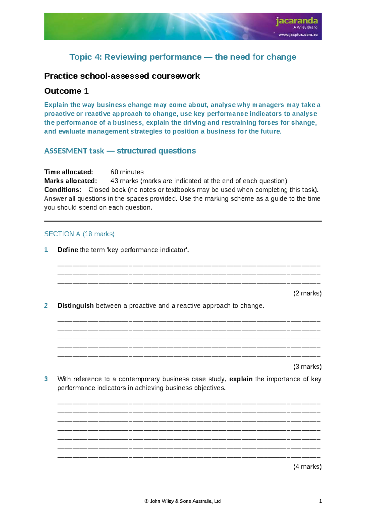 U4 AoS1 Practice SAC: Business Change & Performance Analysis - Studocu