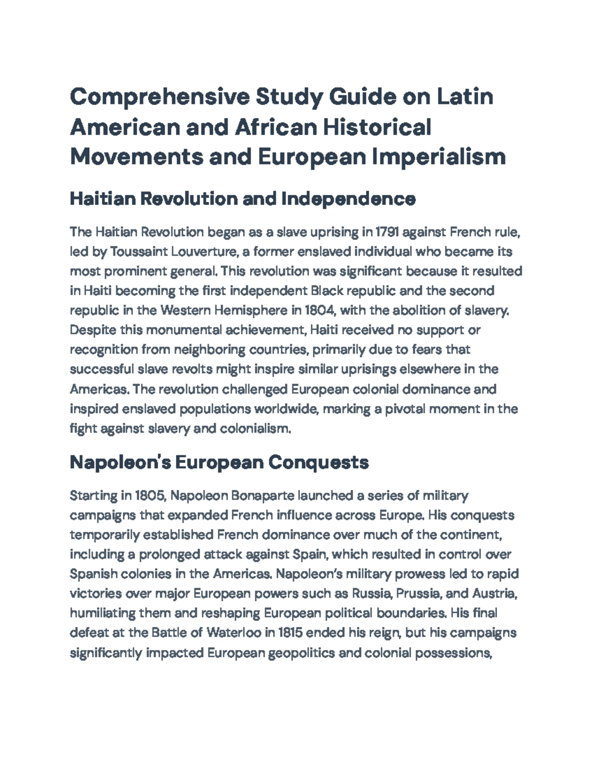 Comprehensive Study Guide on Latin American & African History Movements ...
