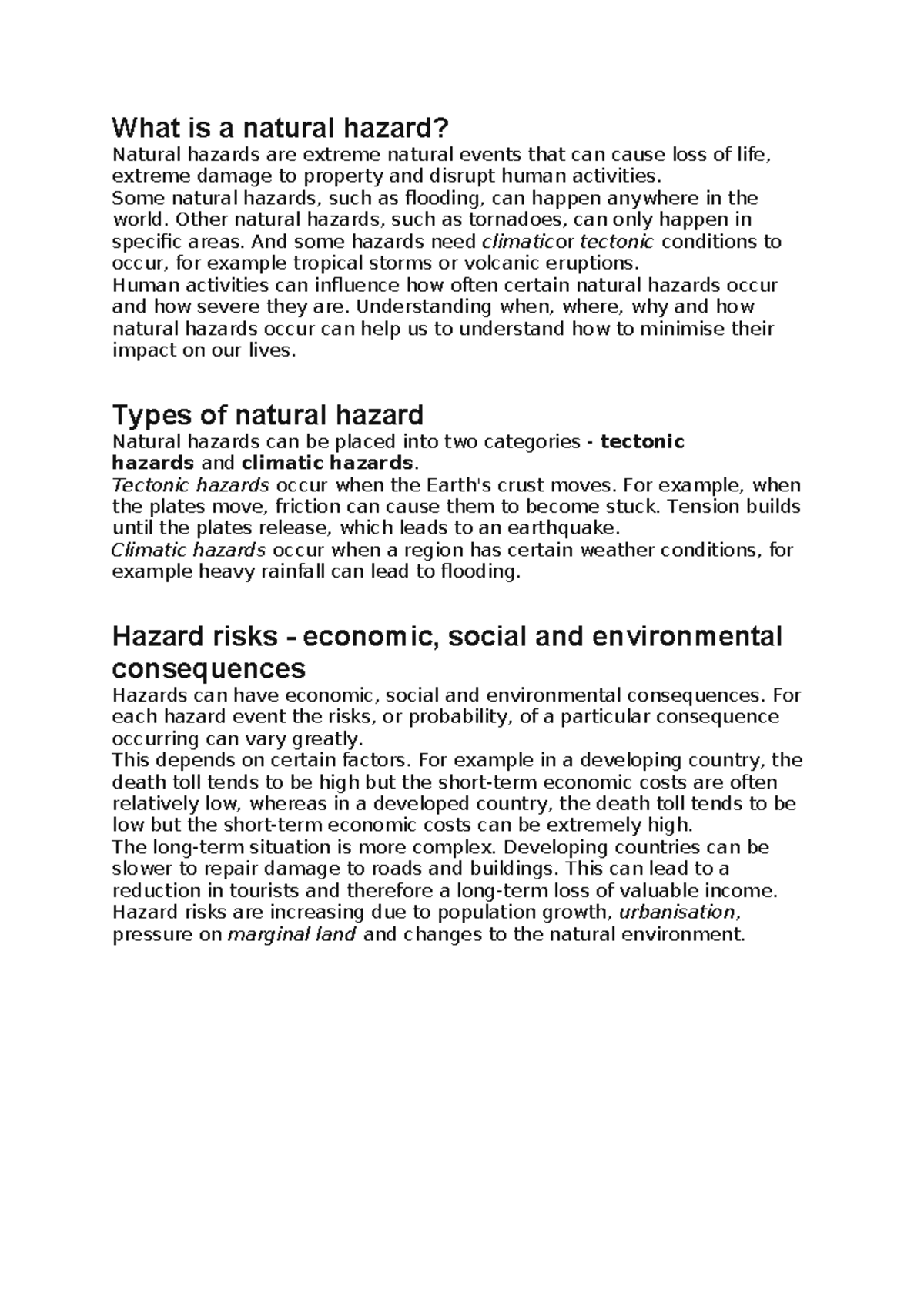 Natural Hazards Study Guide - Types, Risks, and Impacts - Studocu
