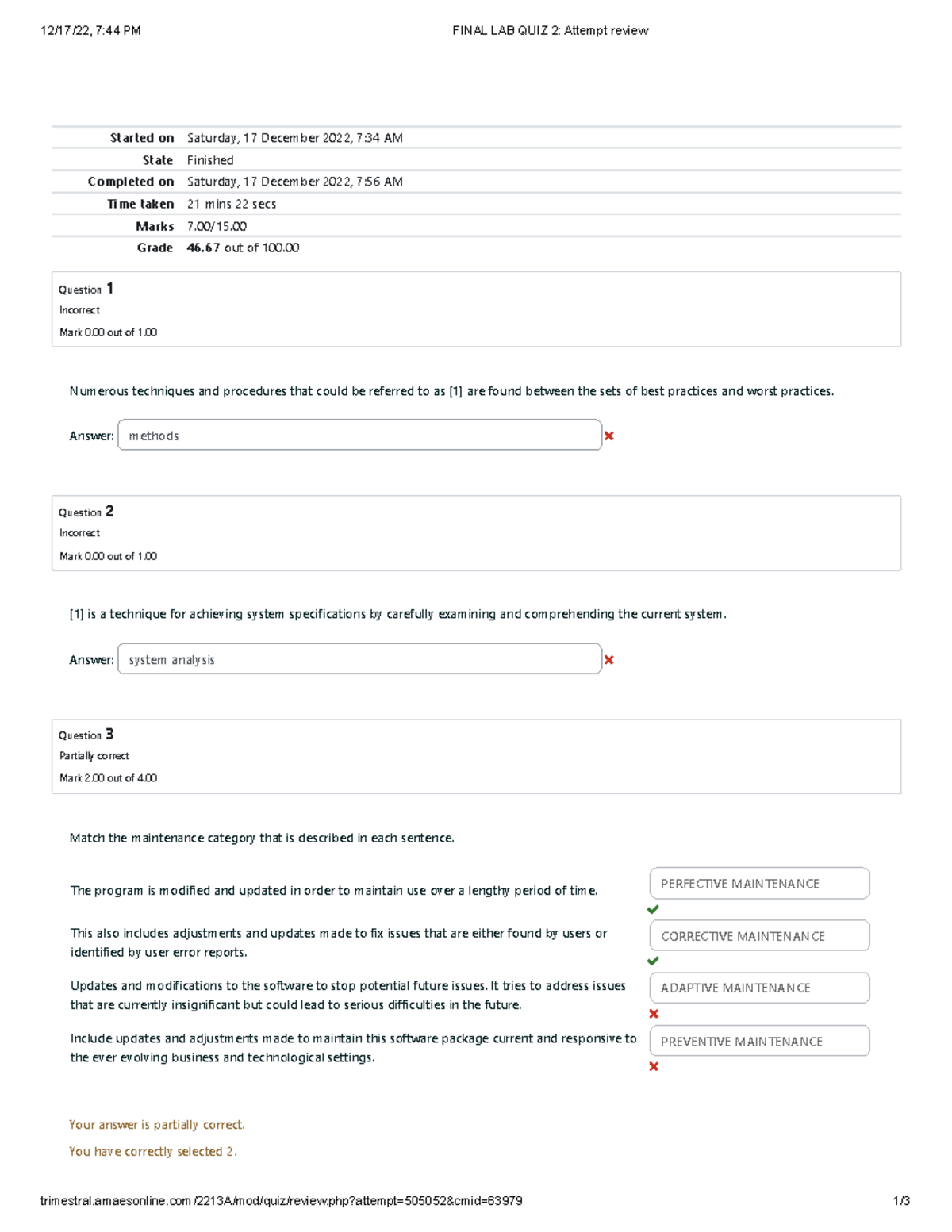 Final LAB QUIZ 2 Review and Attempt Analysis - Studocu