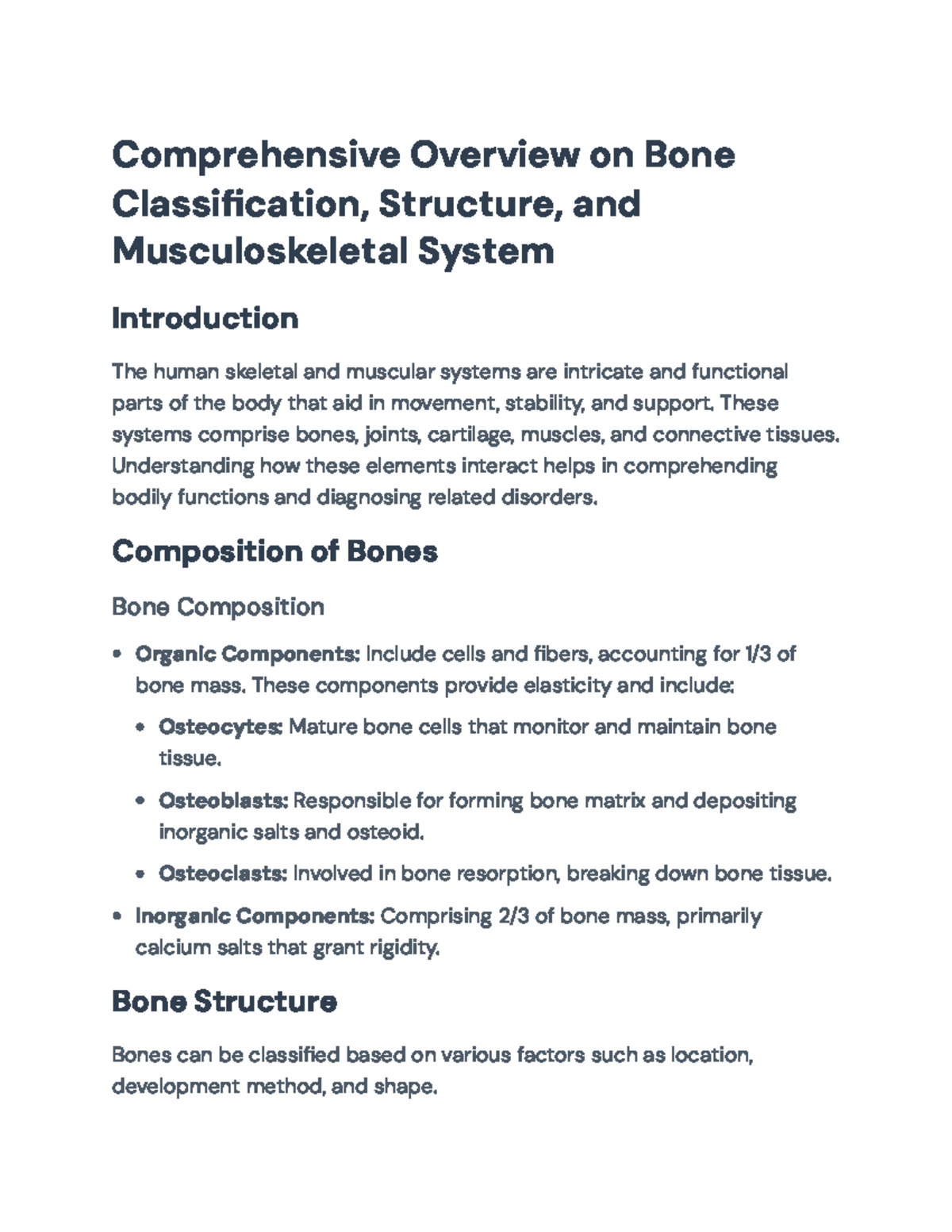 Bone Classification and Musculoskeletal System Overview (BIO 101) - Studocu