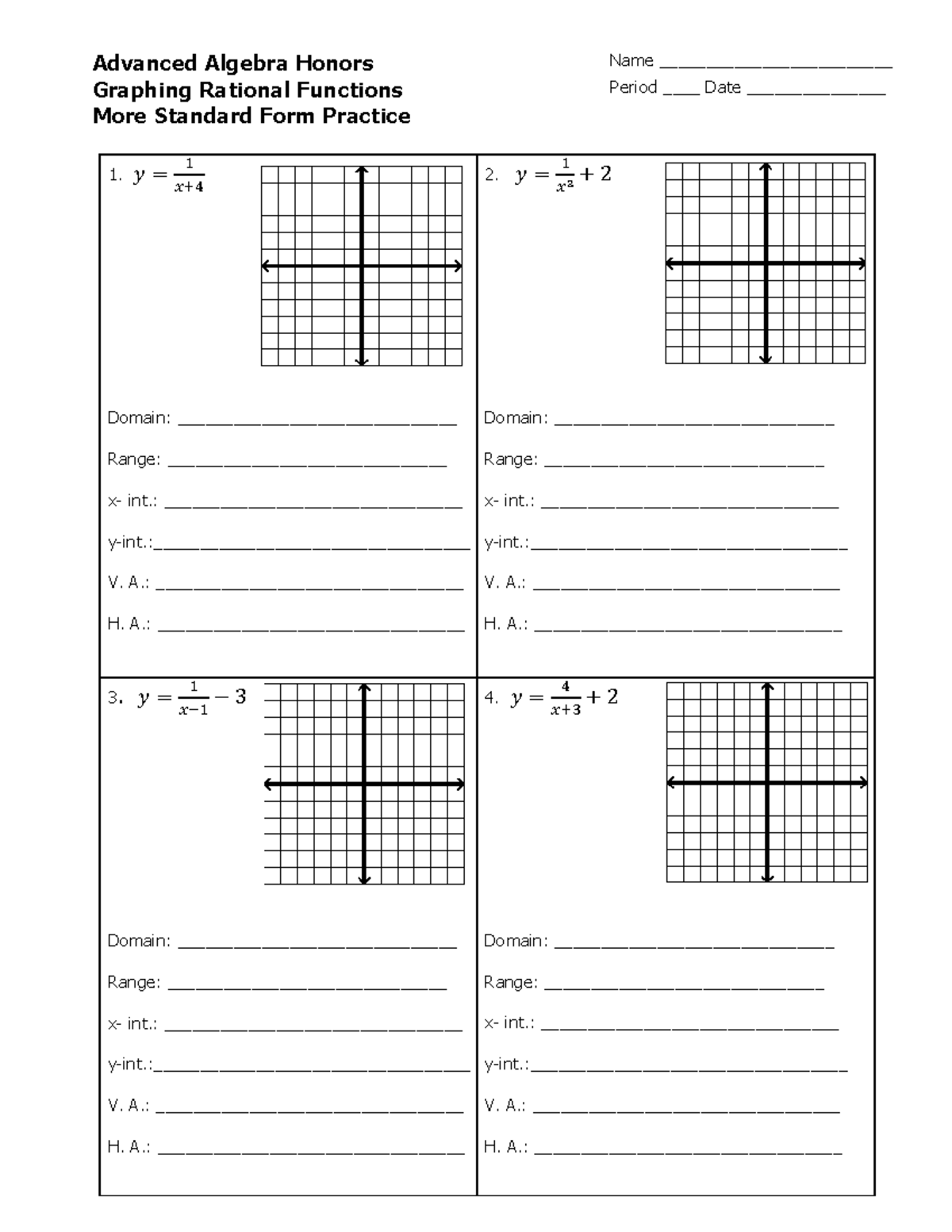 Day 12 - 1 - graphing rational functions standard form practice ...
