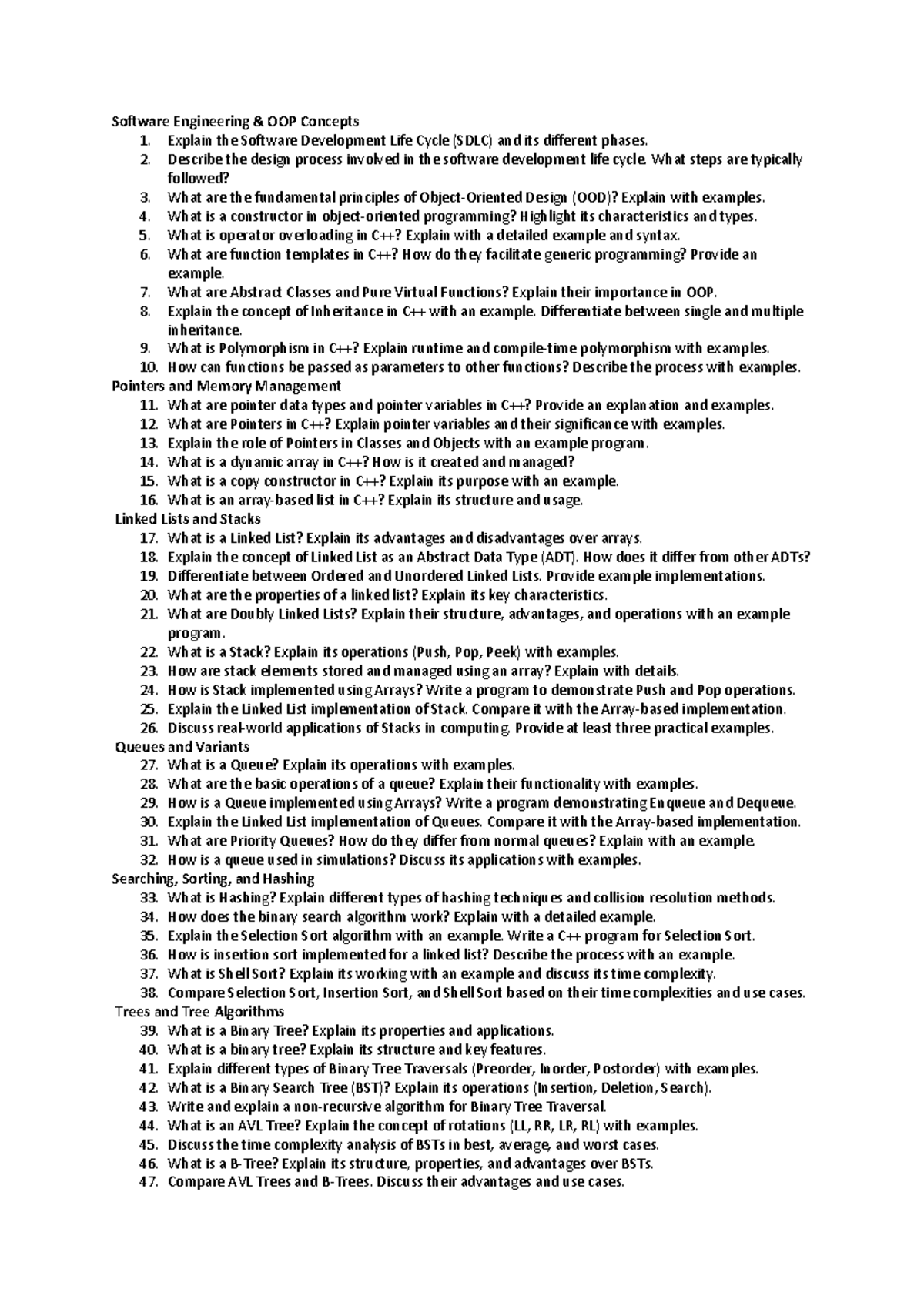 Software Engineering OOP Concepts: Question Bank (1) - Studocu