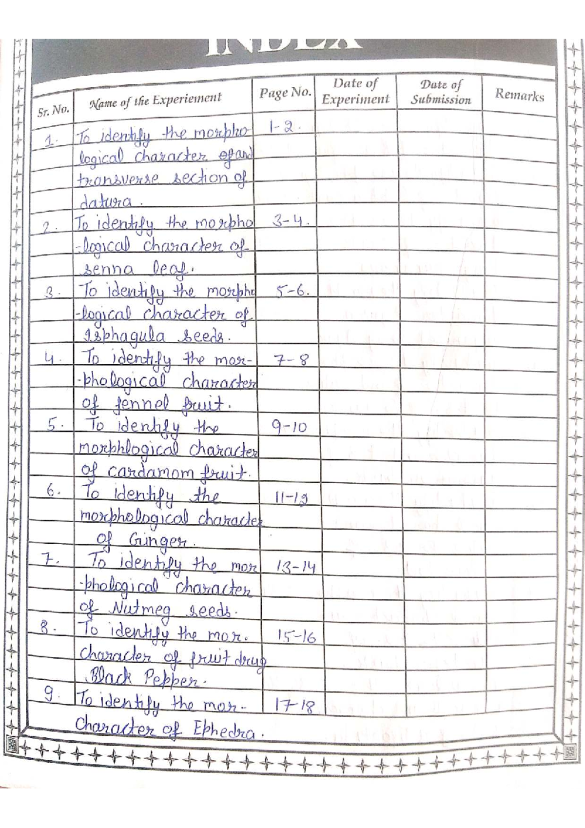 Pharmacognosy Practical: Morphological Character Studies (INDEA) - Studocu
