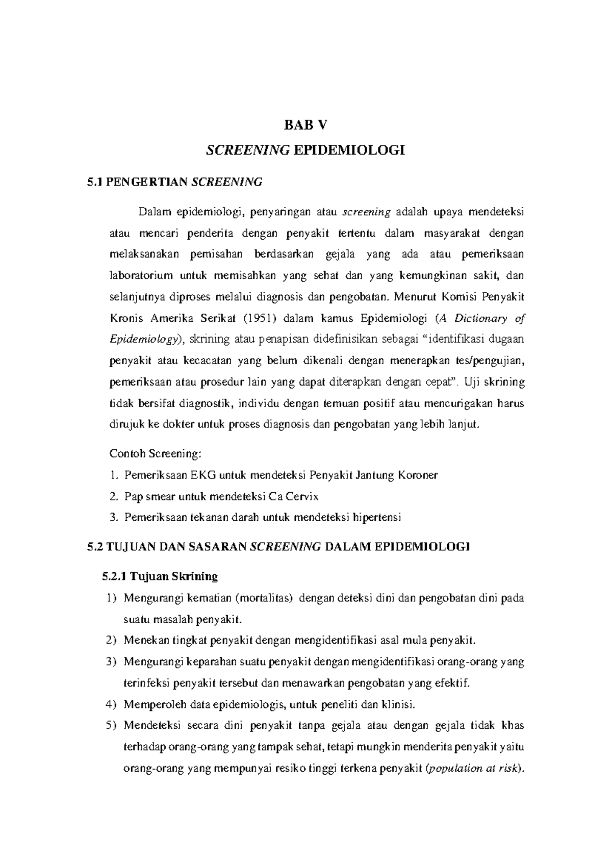 Epidemiologi Skrining: Konsep, Tujuan, dan Metode (SE 101) - Studocu