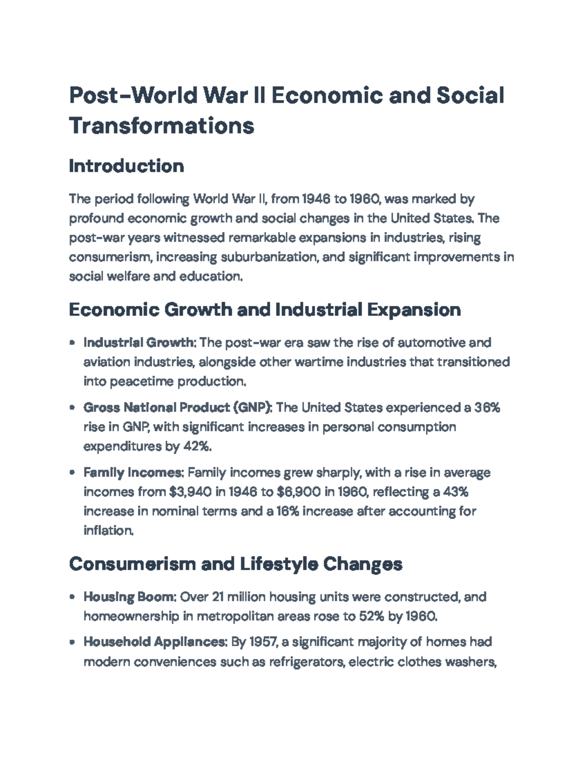 Post-WWII Economic & Social Transformations in the US (1946-1960 ...