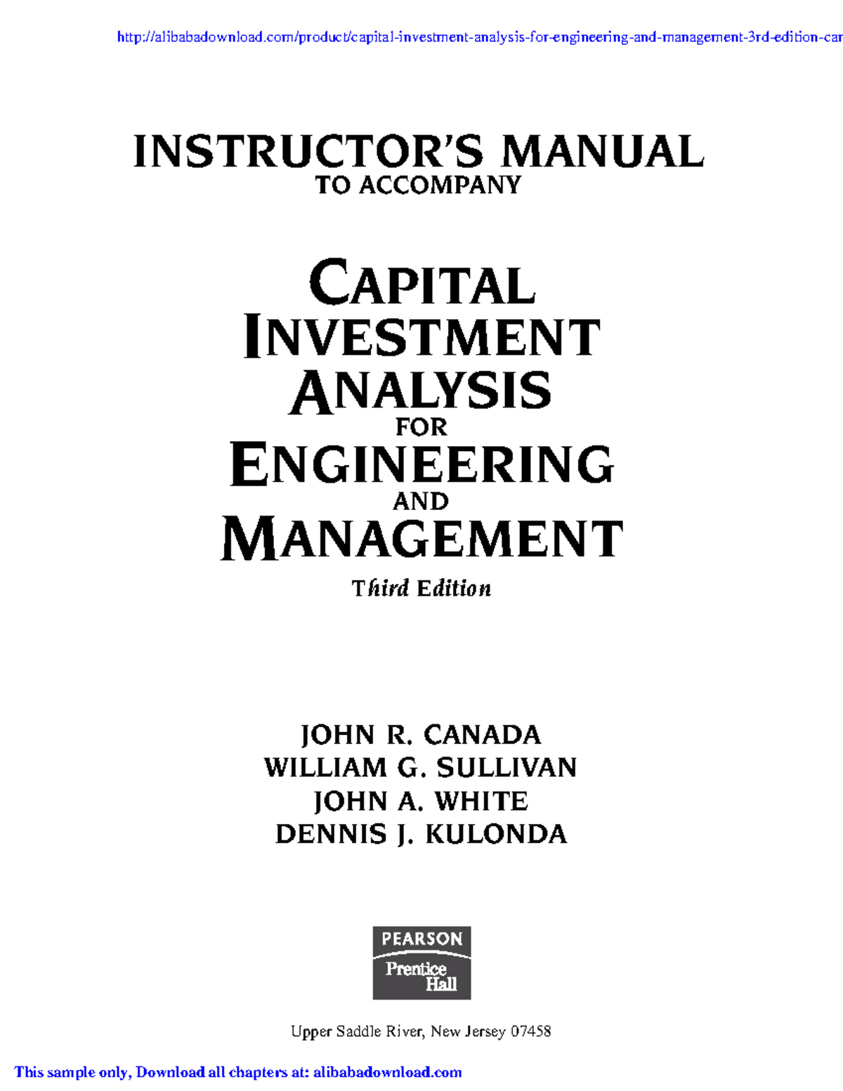 Capital Investment Analysis for Eng & Mgmt (3rd Ed) Solutions Manual ...
