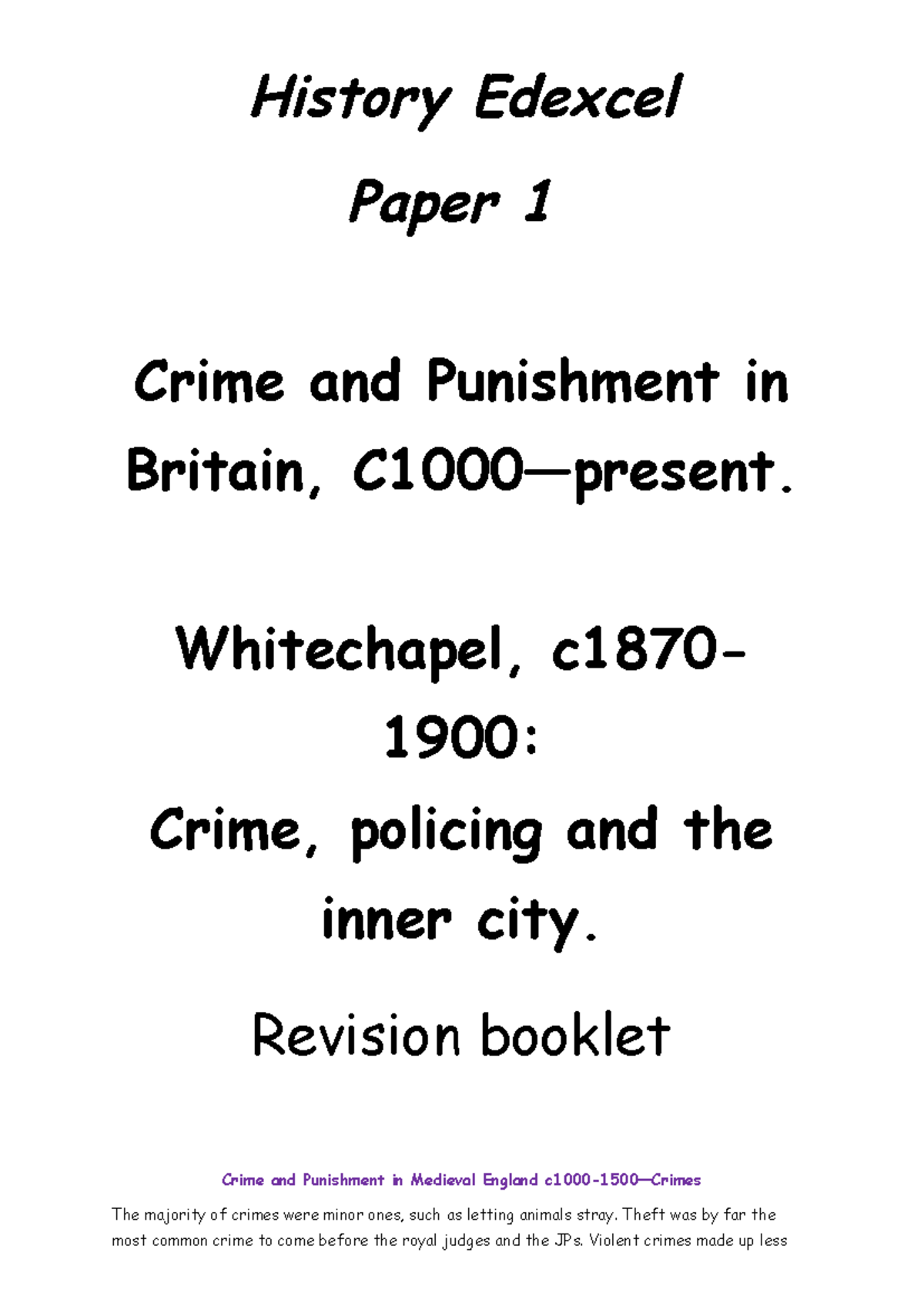 Crime and Punishment: Whitechapel Revision Notes - Edexcel History ...