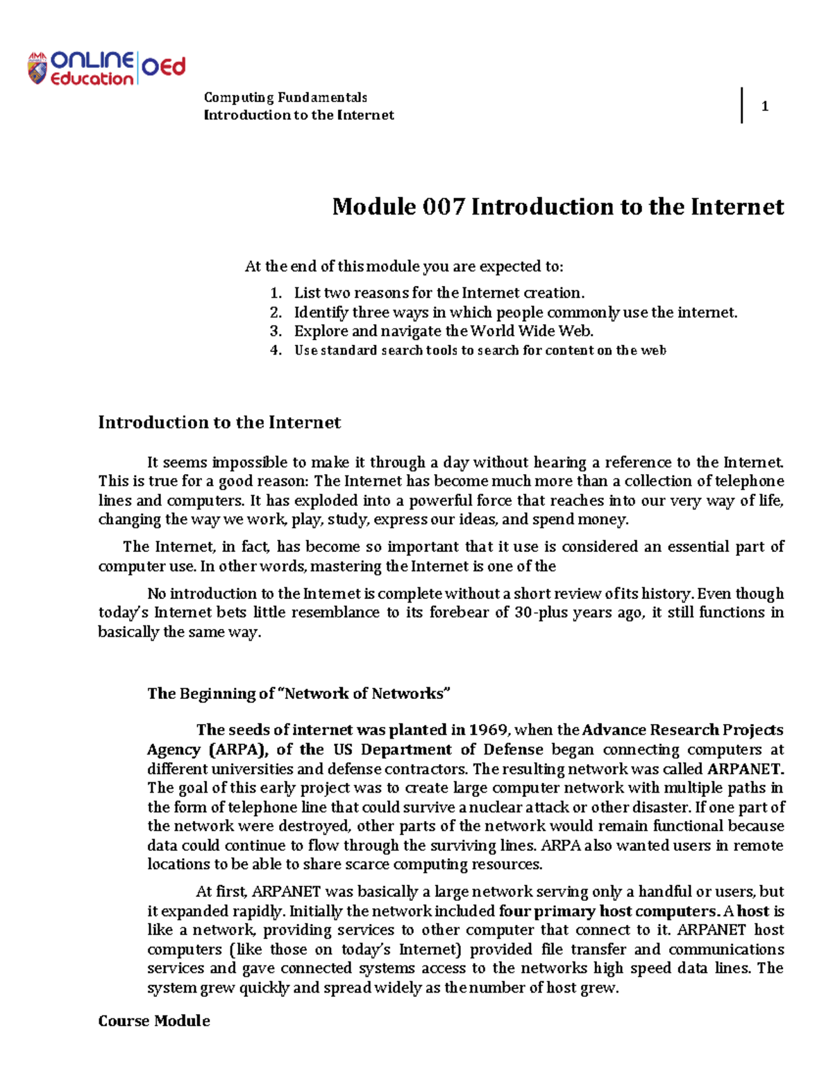 Week 9 - Introduction to the Internet - Computing Fundamentals ...