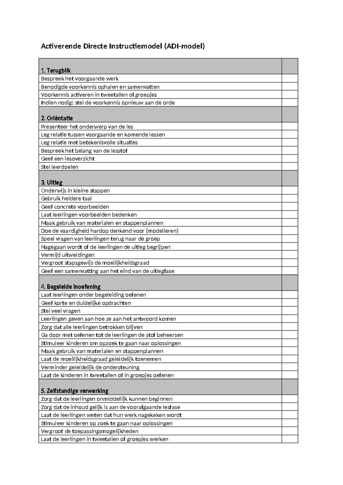 ADImodel Schema: Activerende Directe Instructiemodel Uitleg en ...