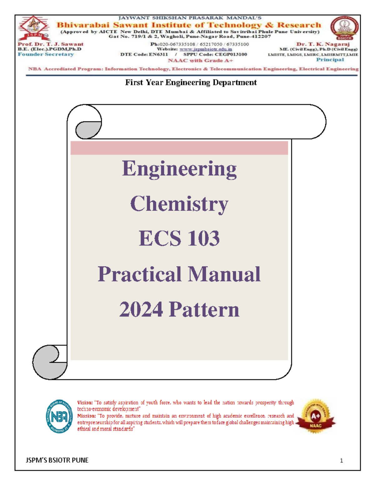 ECS 103 - Updated Lab Manual for Engineering Chemistry 2024-25 - Studocu