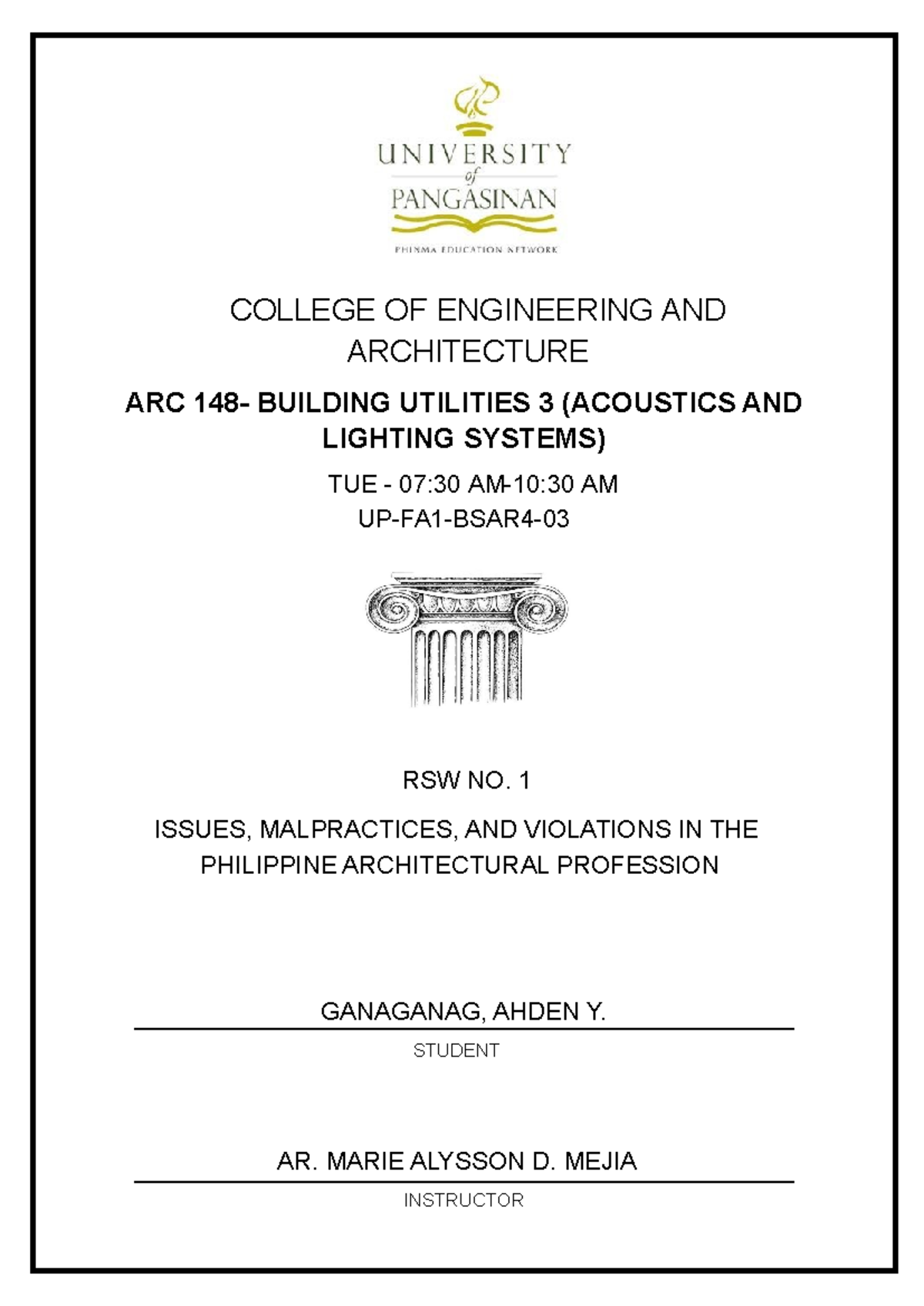 Professional Practice 2 - INSTRUCTOR AR. MARIE ALYSSON D. MEJIA STUDENT ...