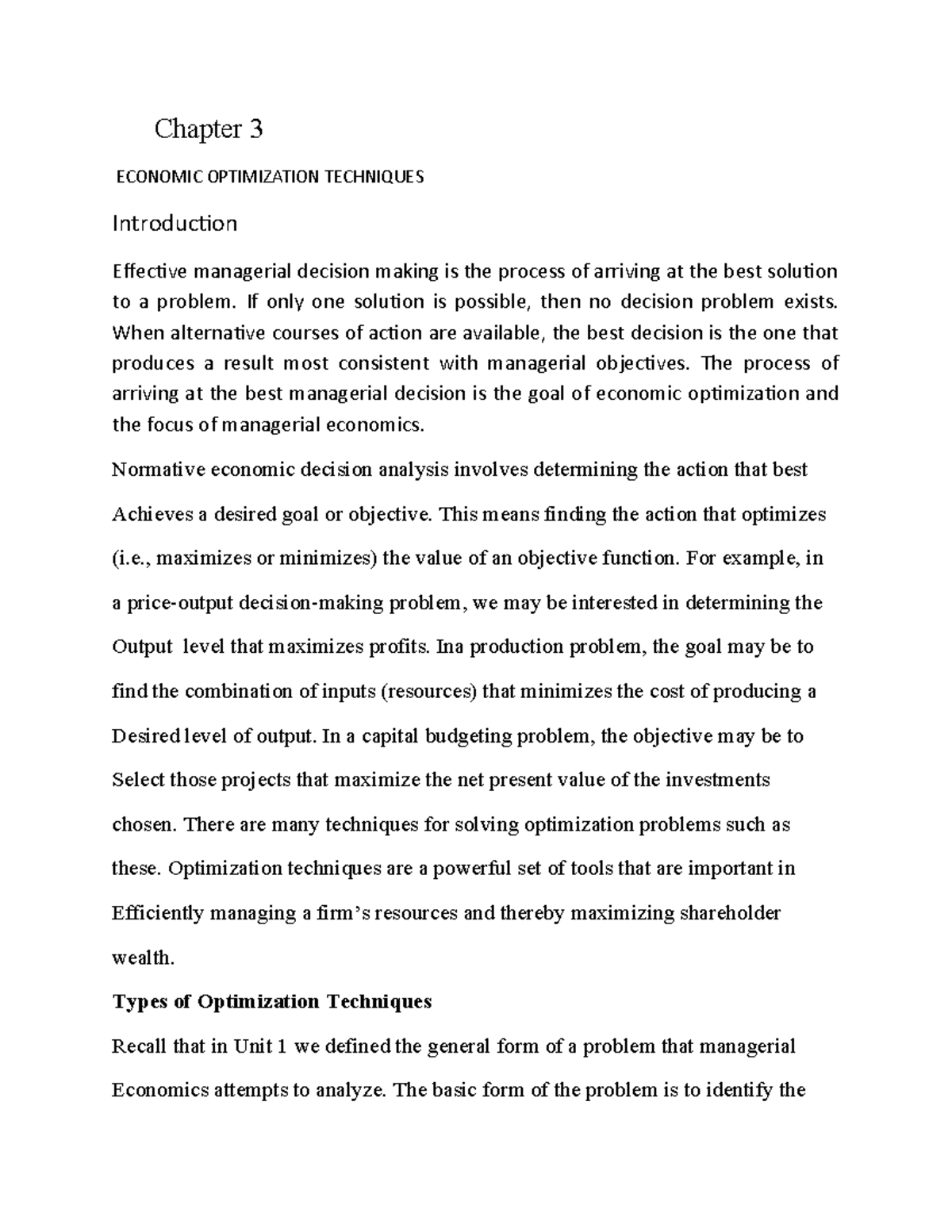 Chapter 3: Economic Optimization Techniques - Managerial Decision ...