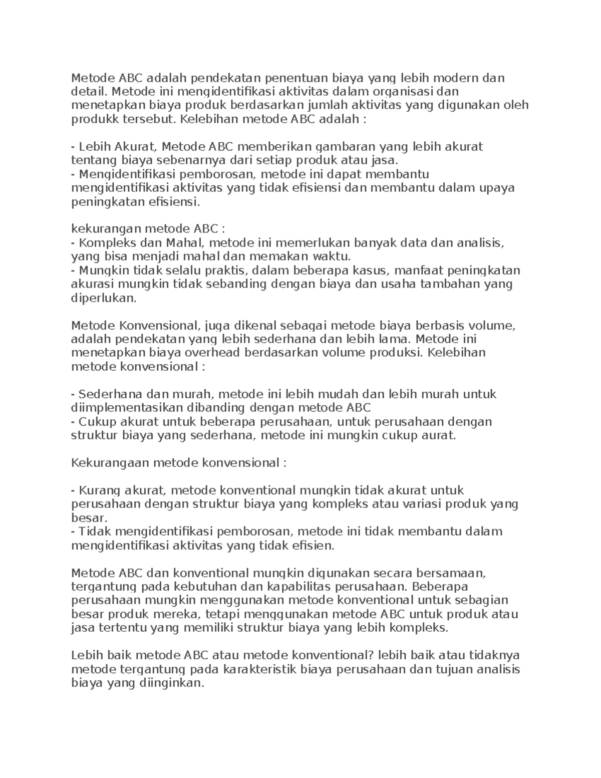Akuntansi Manajemen - Diskusi 4: Analisis Metode ABC vs Konvensional ...