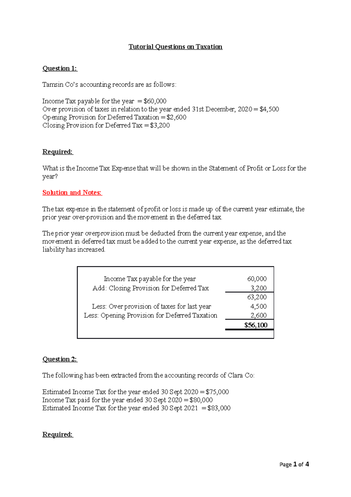 Taxation Tutorial Questions & Solutions: Review & Analysis - Studocu