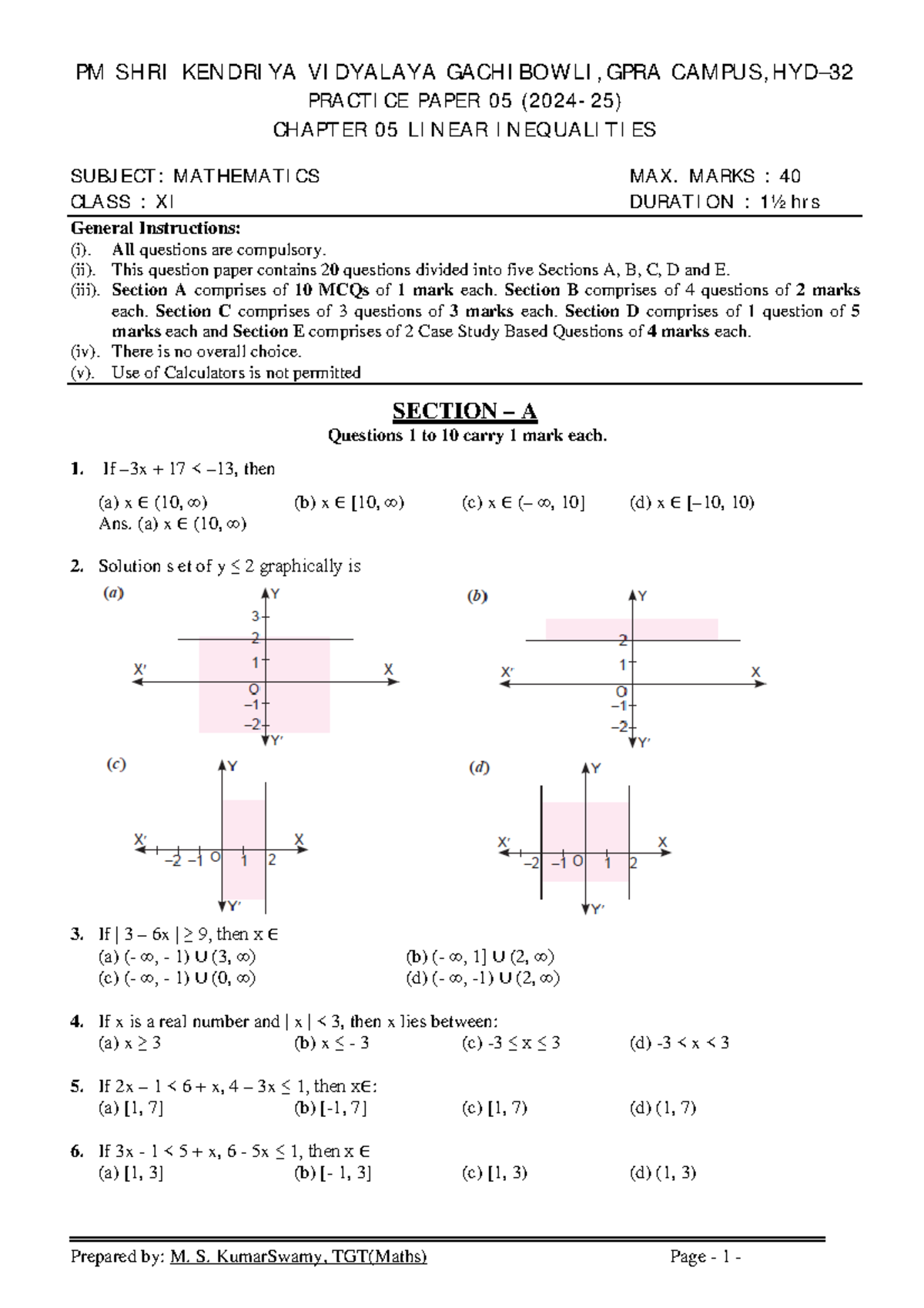 PM SHRI KENDRIYA VIDYALAYA GACHIBOWLI, GPRA MATHS XI PRACTICE PAPER 05 ...