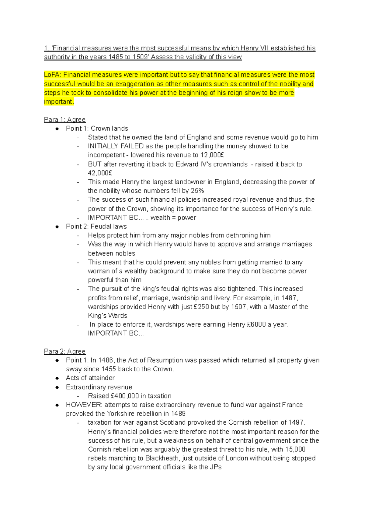 Assessing the Role of Financial Measures in Henry VII's Rule (HIST101 ...