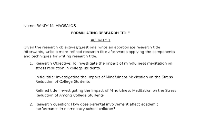 Formulating Research Titles: Techniques & Examples - Studocu