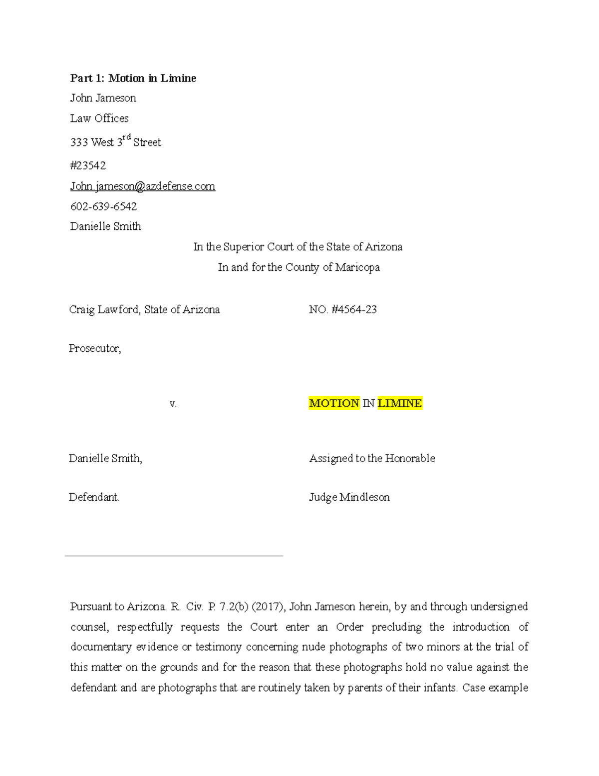 JUS 441 Motion in Limine: Analyzing Pre-Trial Evidence Exclusion - Studocu