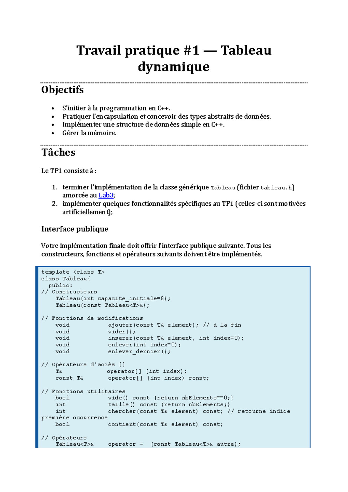 TP1 INF3105: Implémentation de Tableau Dynamique et Gestion des Doublons - Studocu