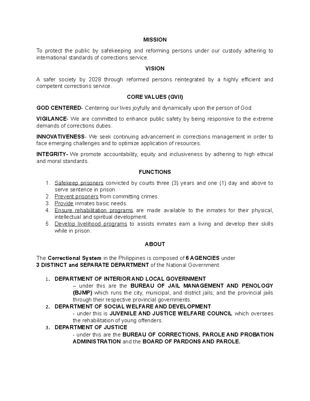 Bucor Coverage Overview: Mission, Vision, and Key Functions - Studocu