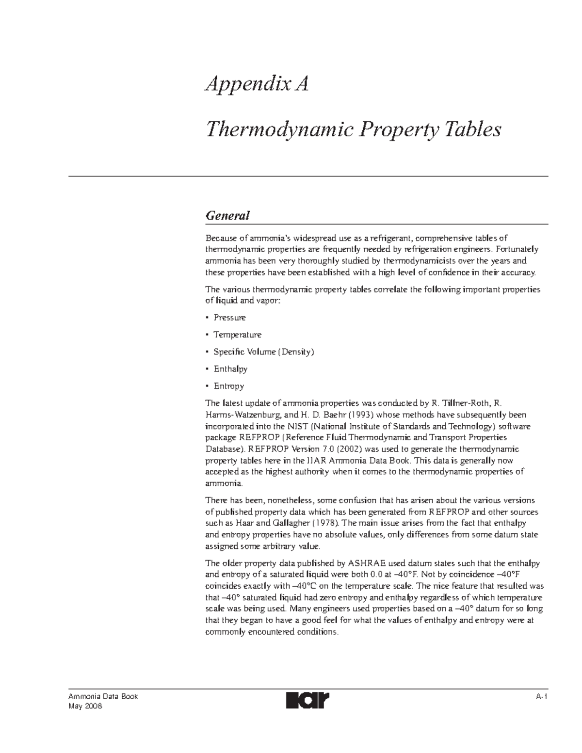 Ammonia Property Tables: Thermodynamic Data for Engineers (Appendix A ...