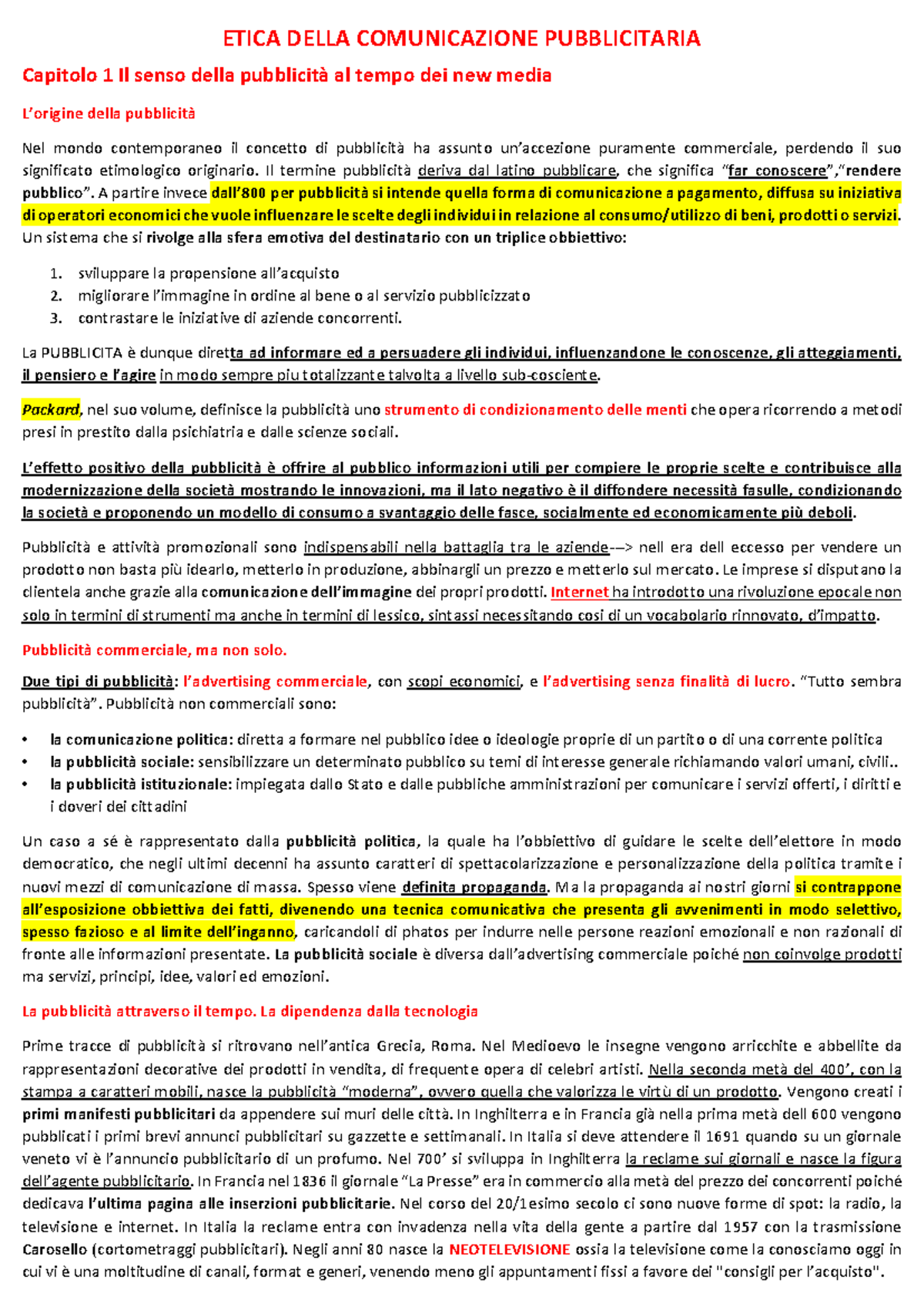 ETICA DELLA COMUNICAZIONE PUBBLICITARIA - Riassunto Capitolo 1 e 2 ...