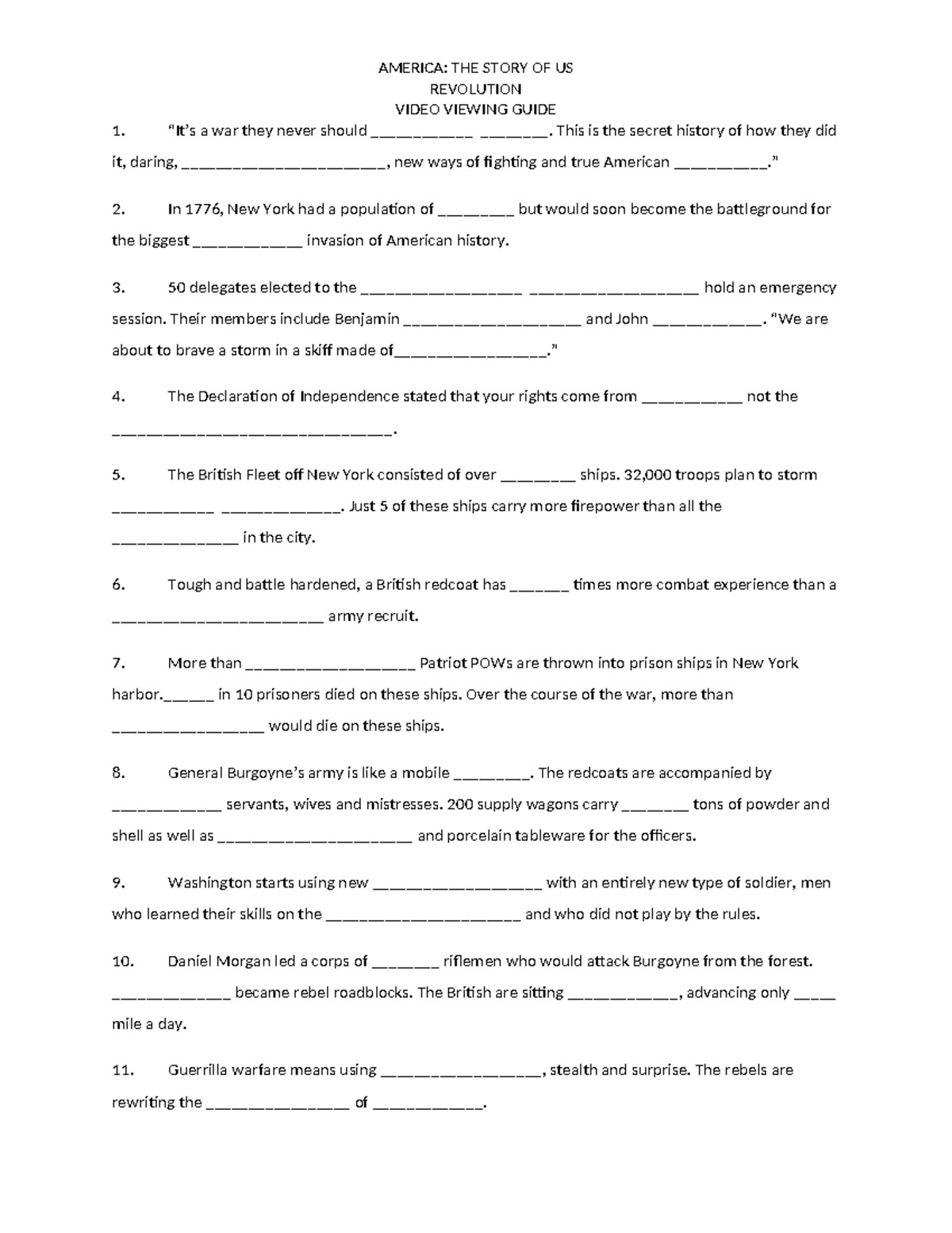 America the story of usrevolution video viewing studyguide - AMERICA ...
