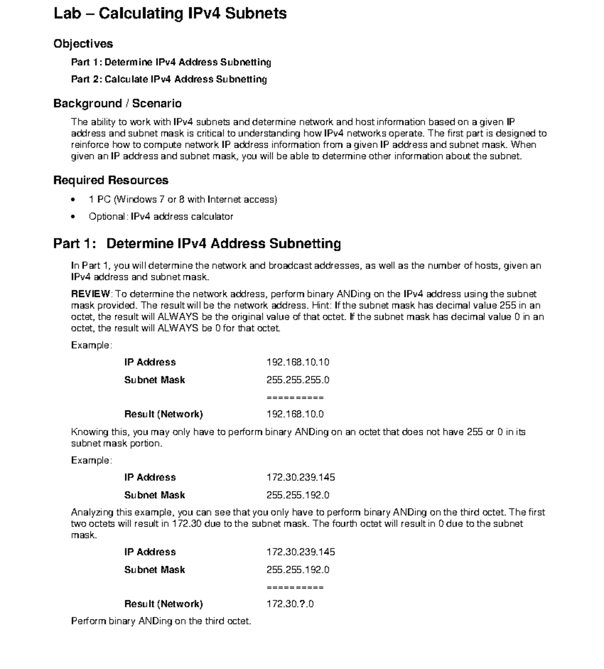 Lab: Calculating IPv4 Subnets (Modul 3 Prakt. Jaringan Komputer) - Studocu