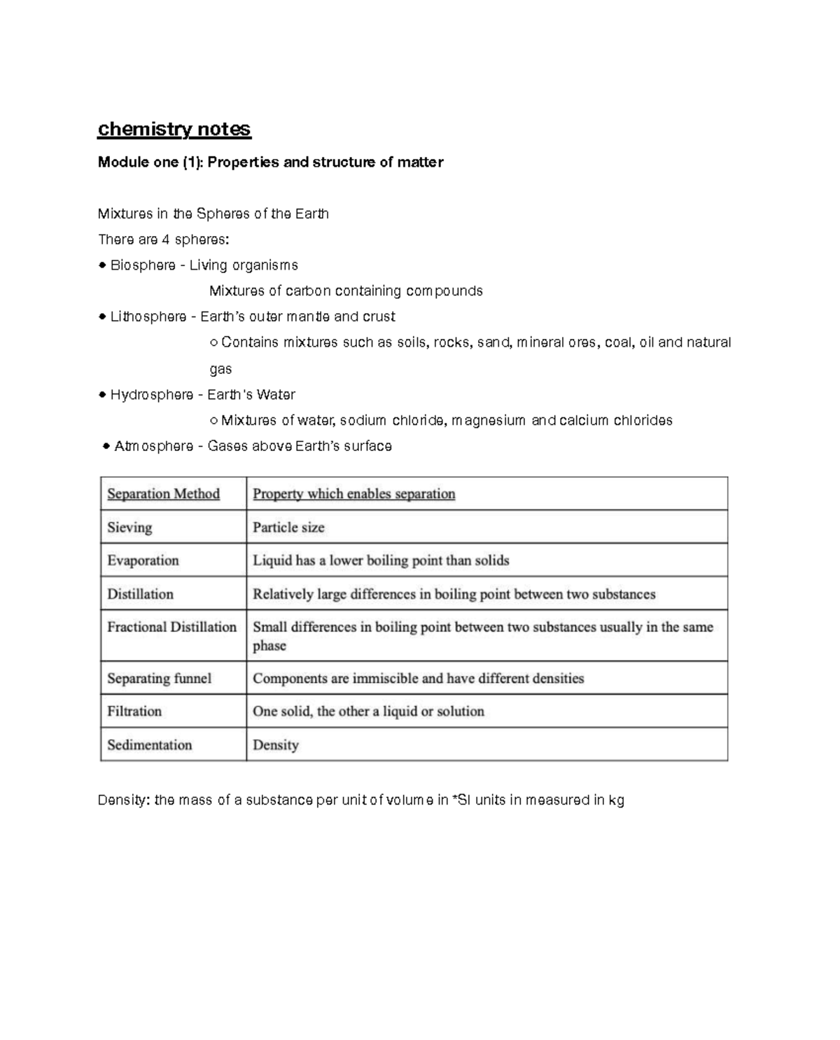 Chemistry Notes Mod 1: Properties & Structure of Matter - Studocu