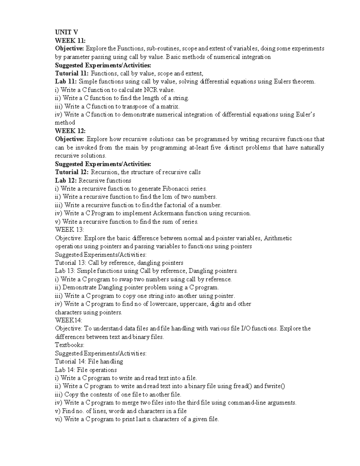 C Programs for Week 11 & 12: Functions, Recursion, and File Handling ...