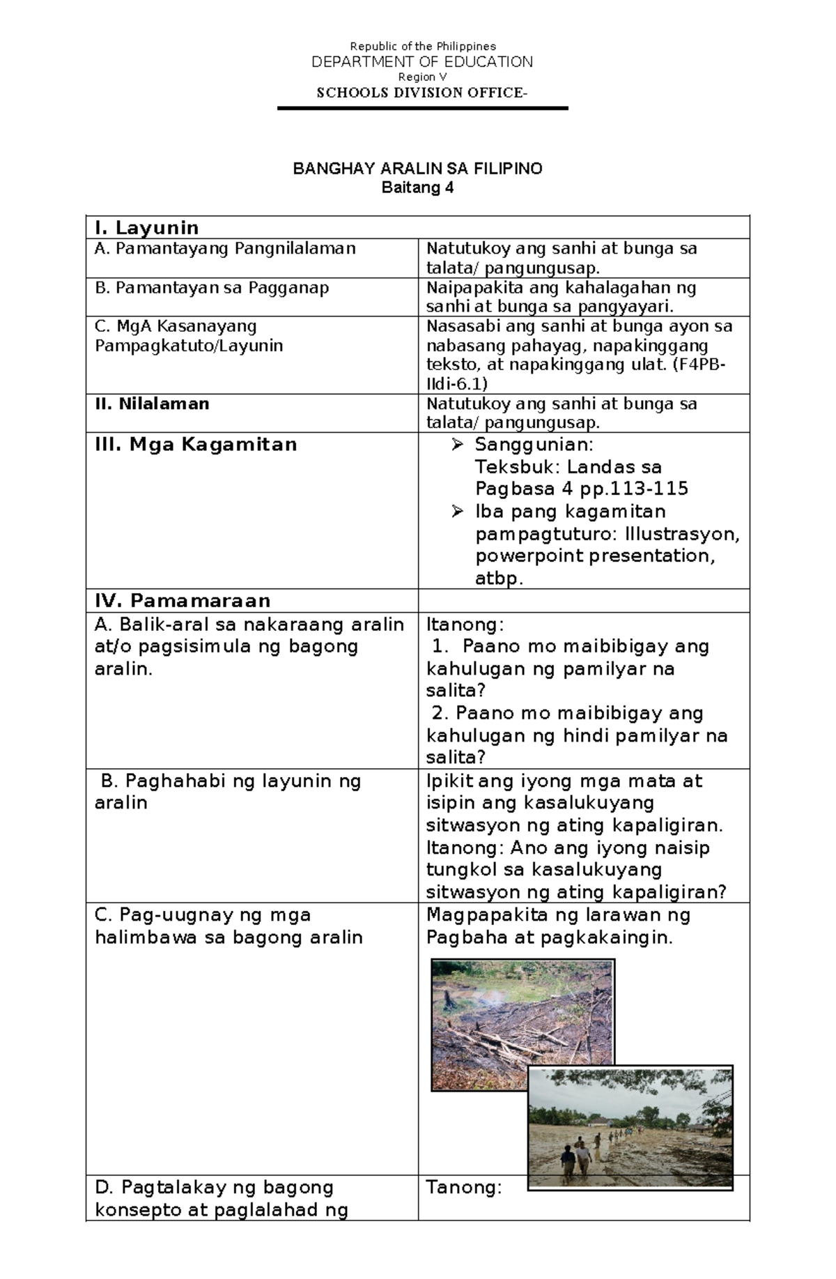 Lesson Plan: Sanhi at Bunga (Grade 4) - Studocu
